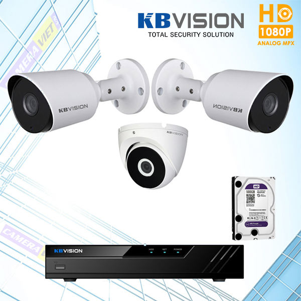 Trọn bộ 3 camera KBVISION HDCVI 2.0MP (Full-HD 1080P)